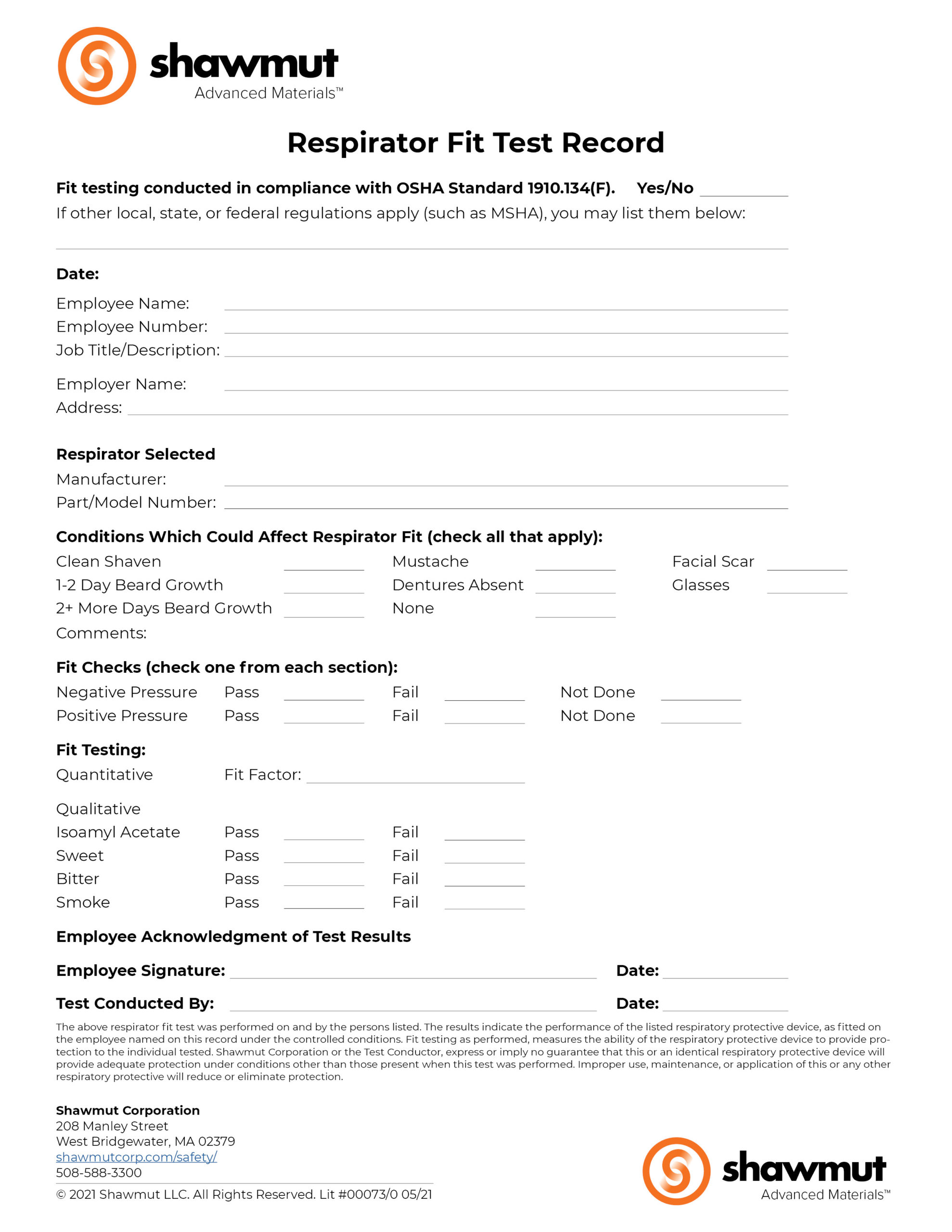 N95 Respirator Fit Test Kit Shawmut Corporation